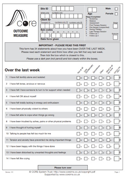 Clinical Outcomes in Routine Evaluation - Outcome Measure (CORE-OM ...